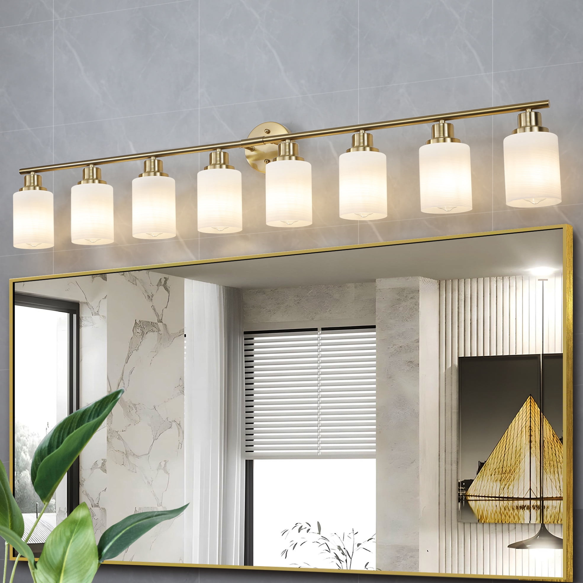 8-Light Bathroom Light Fixtures, Vanity Lights with Frosted Glass ...