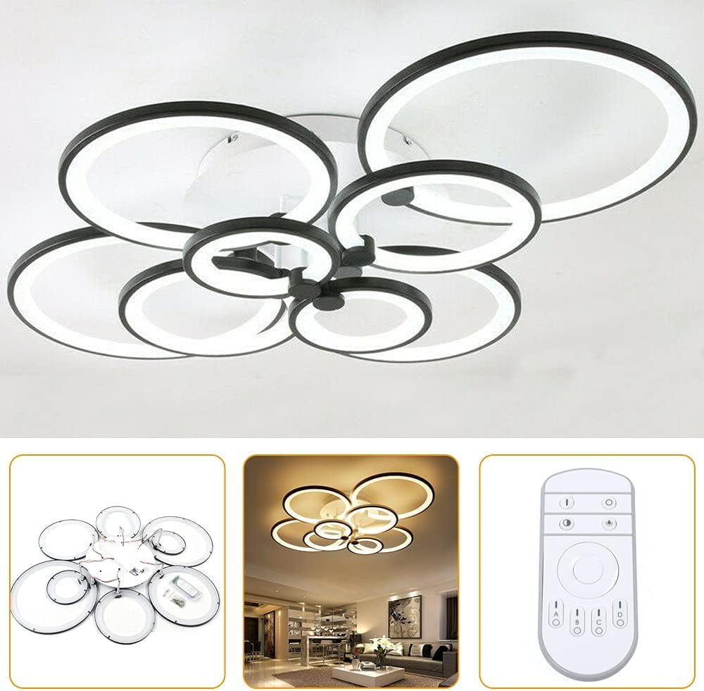 8-Light Dimmable LED Ceiling Light, Modern Geometric 8 Rings Circled ...