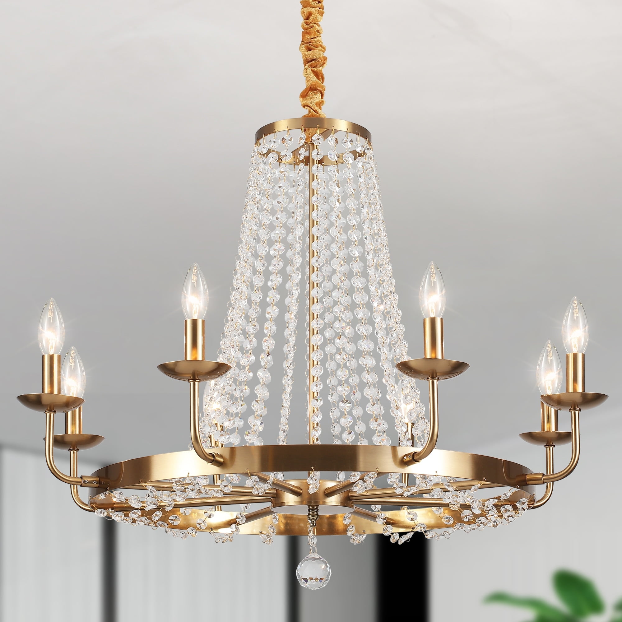 8-Light Dimmable Wagon Wheel Chandelier with no bulbs included, Crystal Chandelier for Kitchen ...