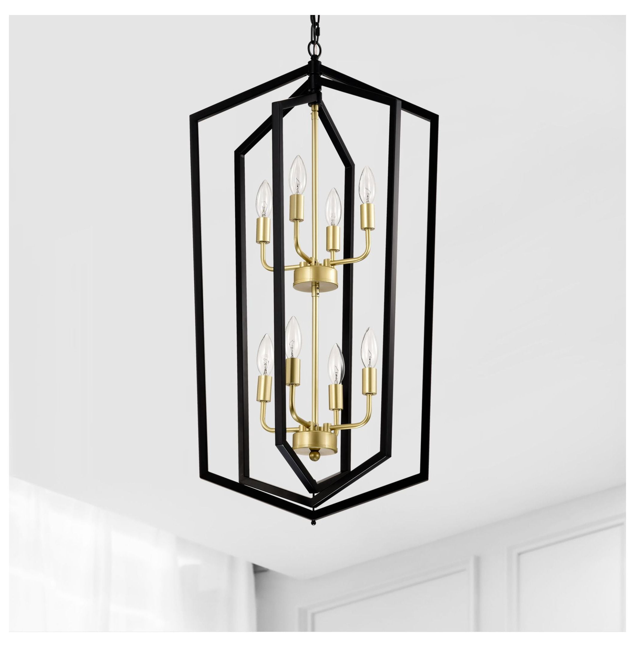 8-Light Farmhouse Chandelier - Black Metal Pendant Light for Kitchen ...