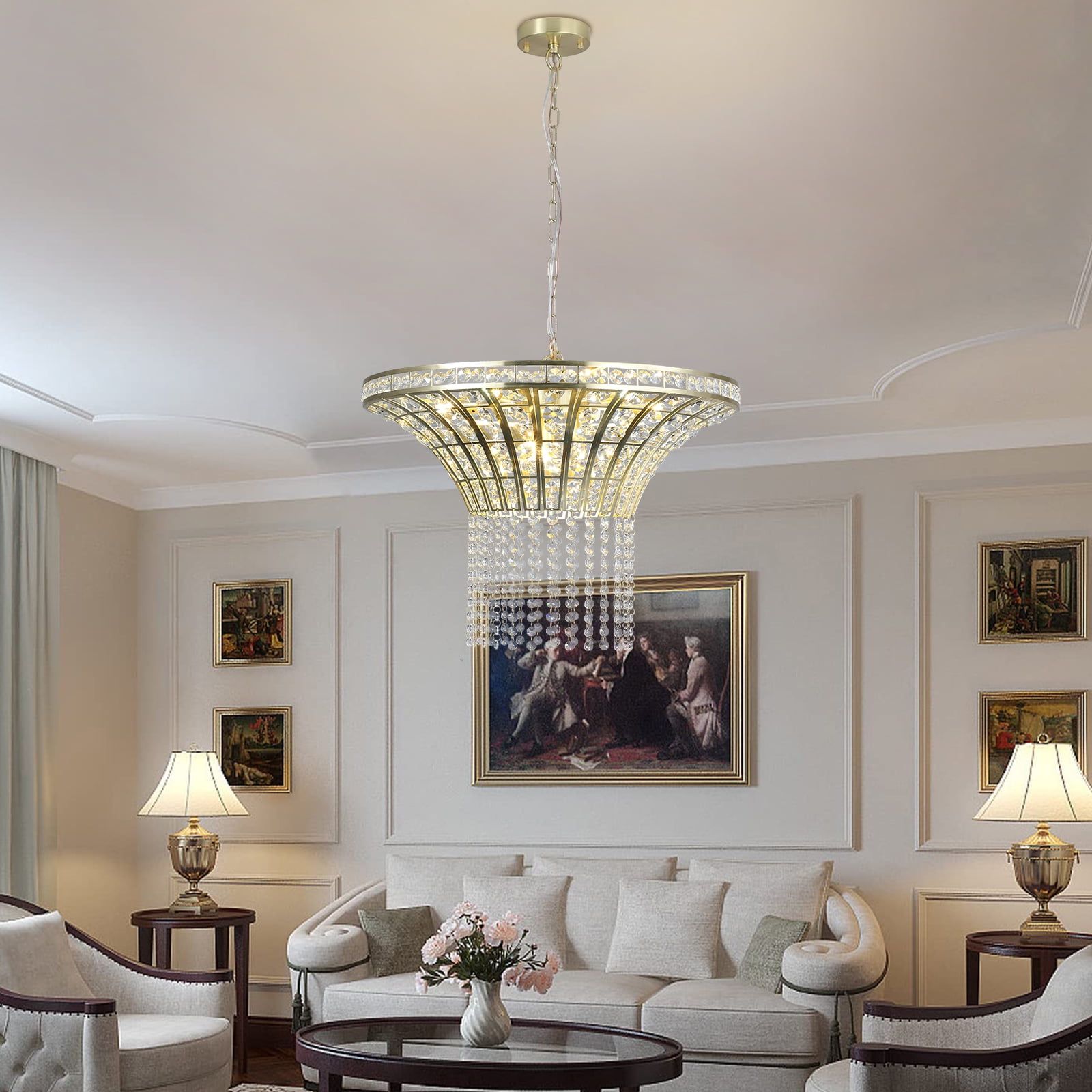 8 Light K9 Crystal Round Chandeliers Light Fixtures Adjustable Chain ...