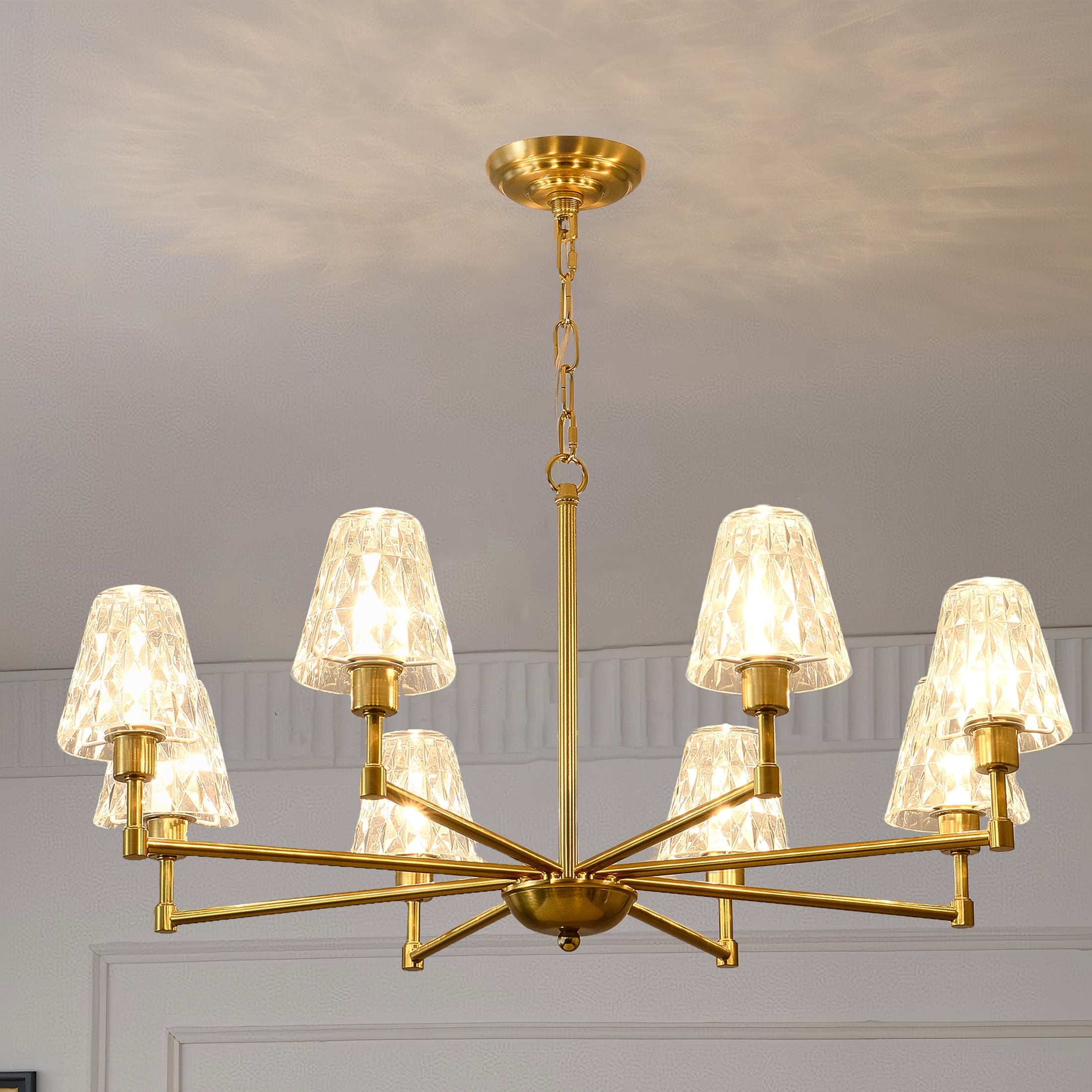 8 Light Modern Gold Chandelier, Rustic Pendant Light Fixture with ...