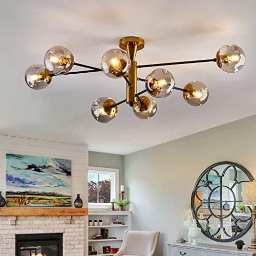 8 Light Sputnik Semi Flush Mount Ceiling Light Fixture Mid Century ...