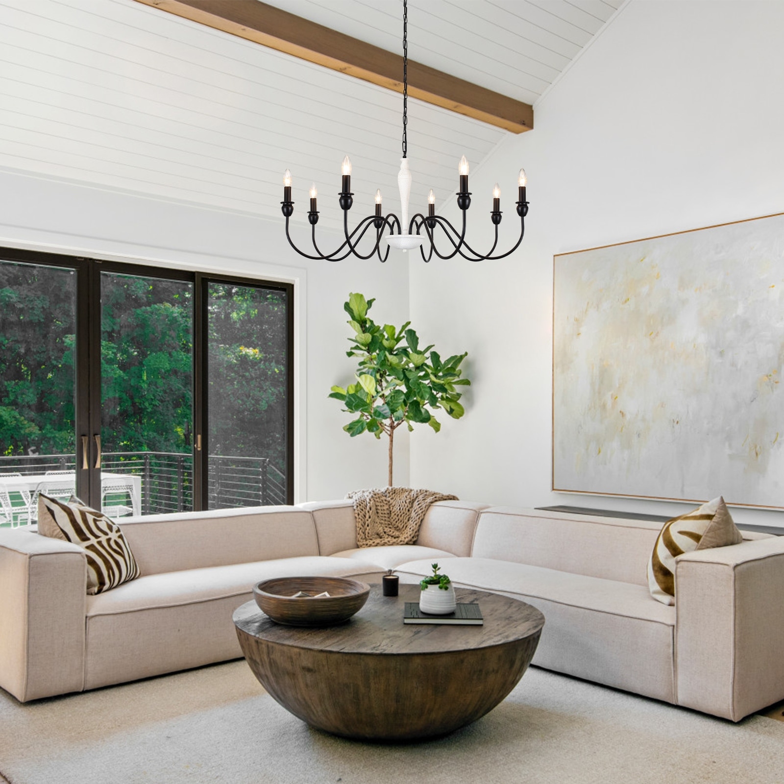 8-Light W37" x H74.8" Traditional Chandelier Light for Bedroom Living ...