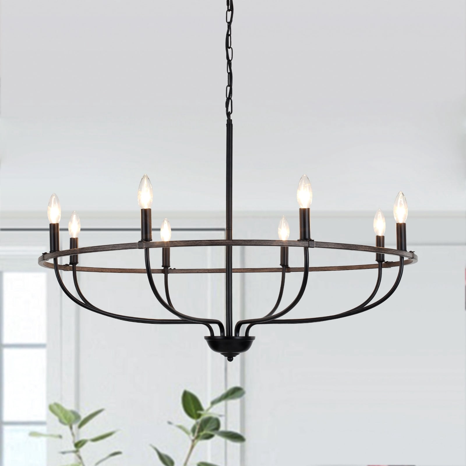 8-Light Wagon Wheel Chandelier, Traditional Metal Ceiling Light for ...