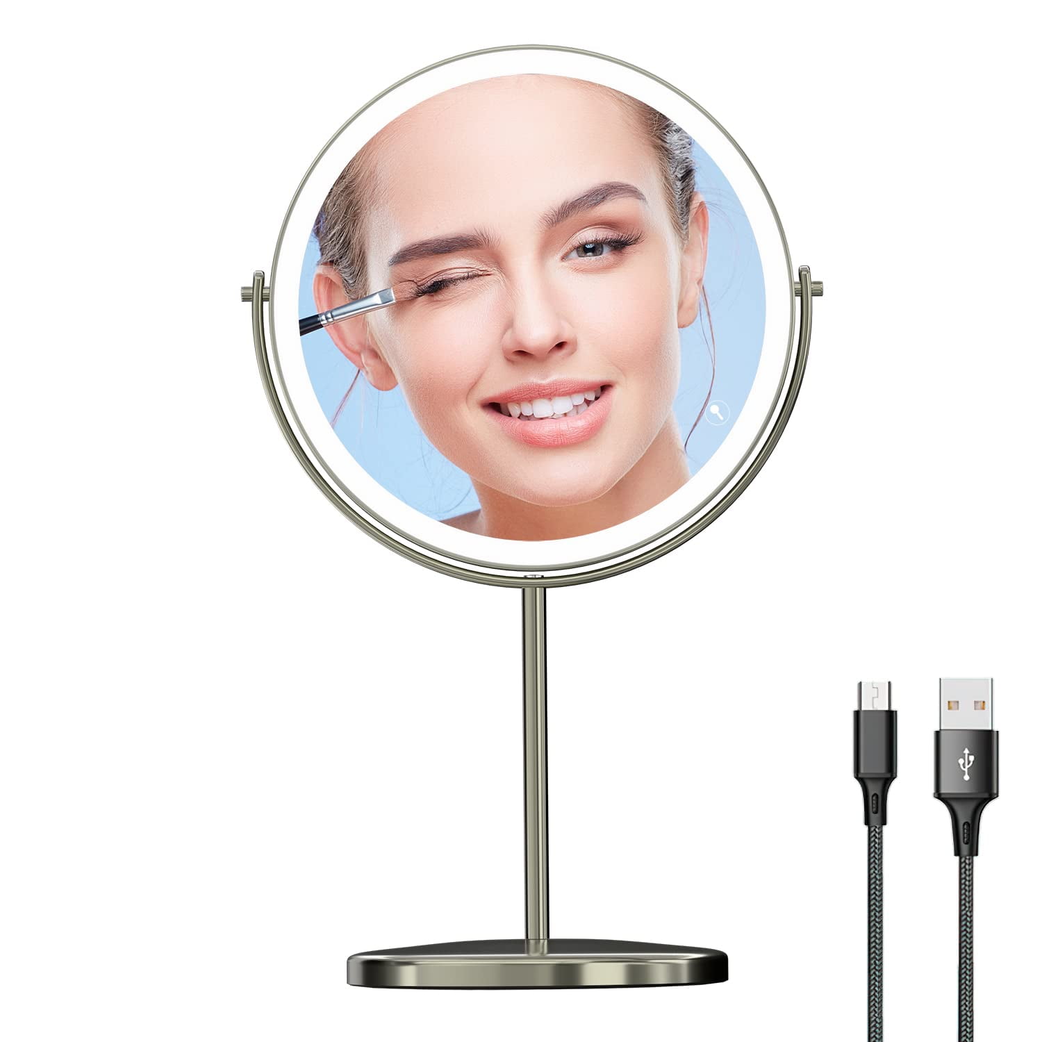 8" Lighted Makeup Mirror with Magnification, 1X/10X Magnifying Lighted ...