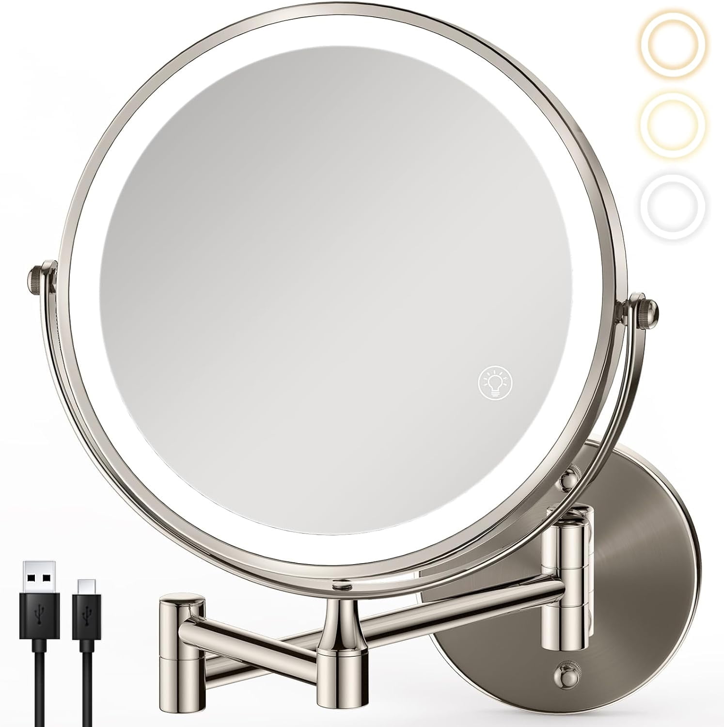 8" Lighted Wall Mount Makeup Mirror, 1X & 10X Magnifying Mirror with ...
