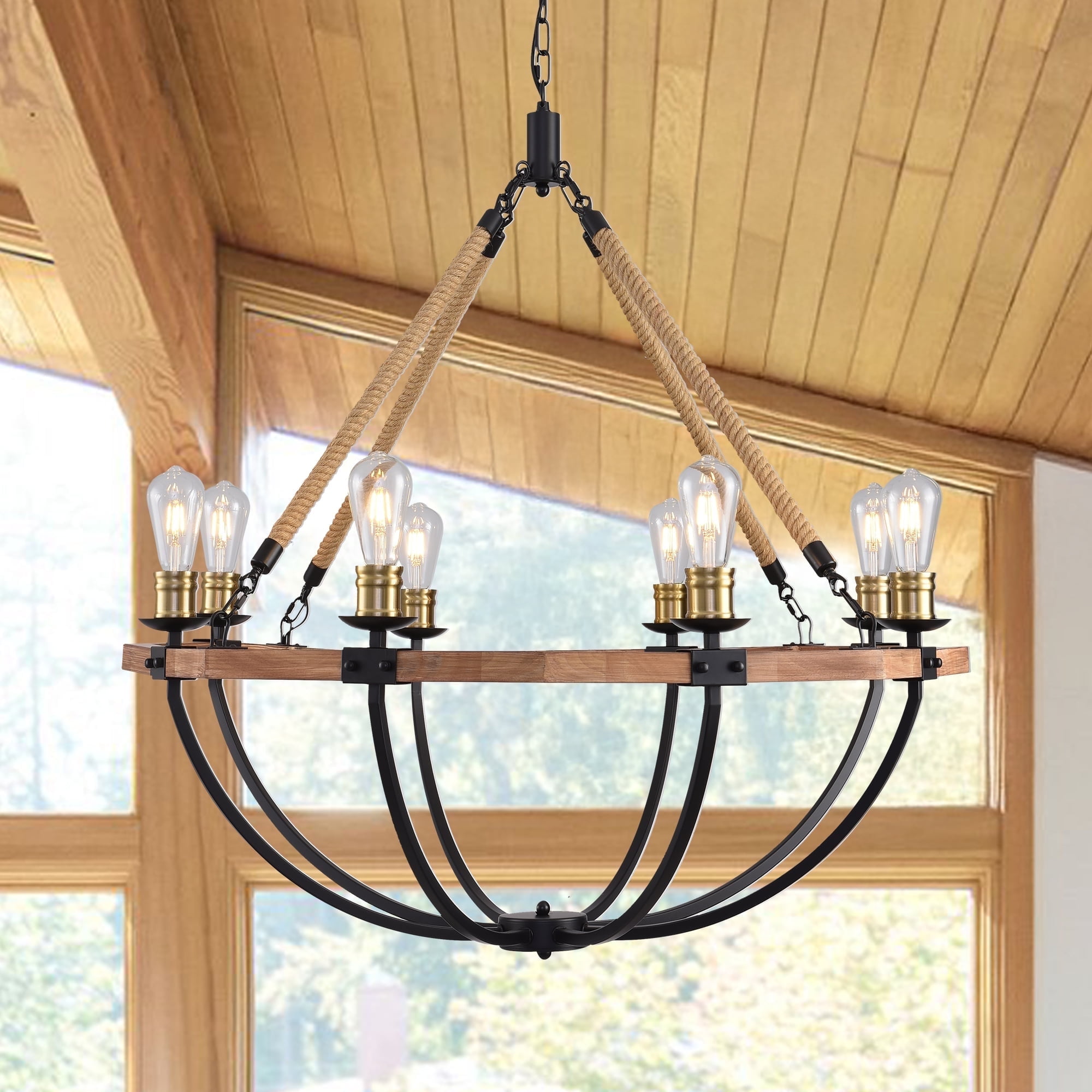 8 Lights Farmhouse Wagon Wheel Light Fixture, 38''Rustic Light Fixtures ...
