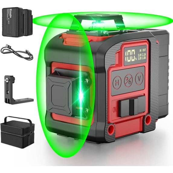 8 Line Laser Level 2×360° Leveling Green Self Tool，200ft 2D for Tool Construction and Picture ...