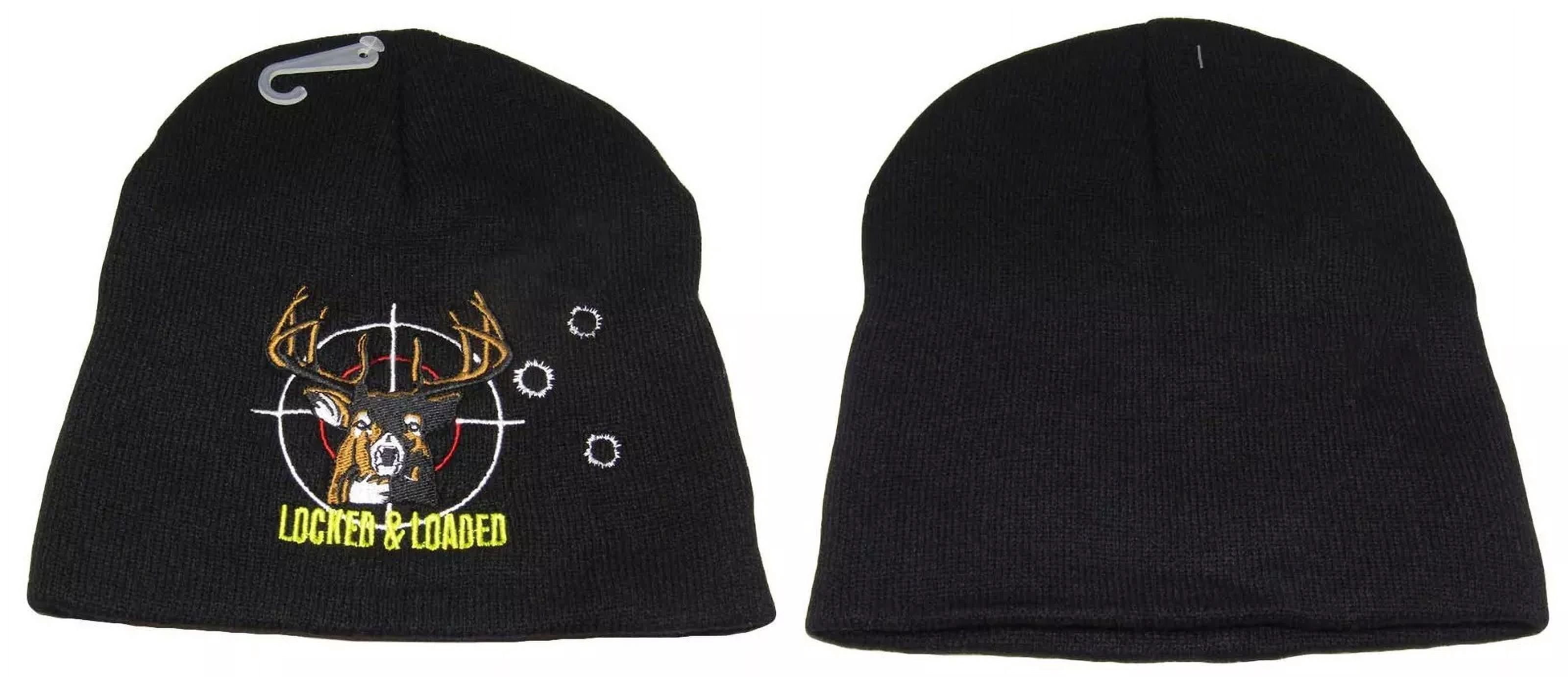 8" Locked & Loaded Deer Hunting Hunter Black Embroidered Beanie Cap HAT ...