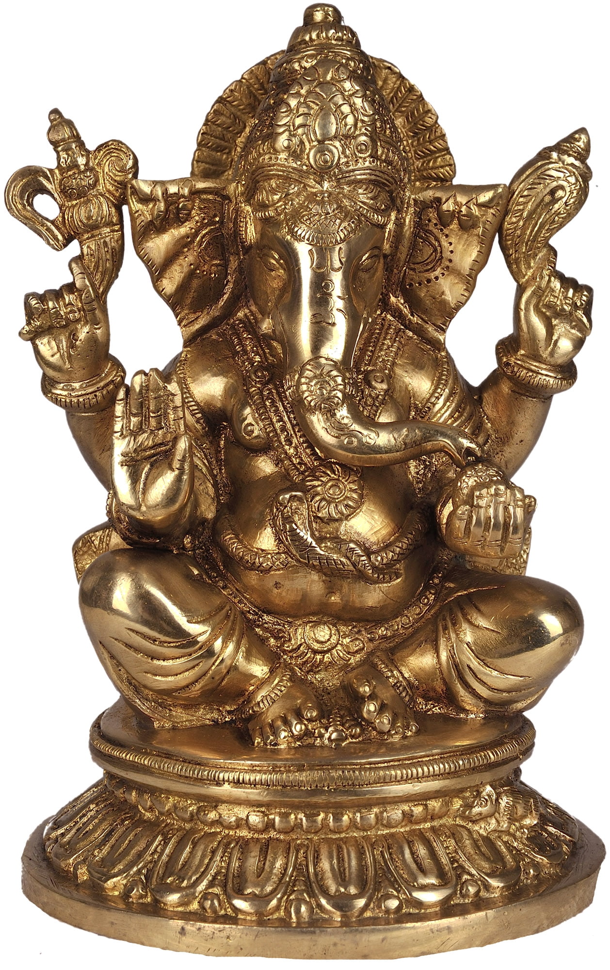 8" Lord Ganesha Enjoying Modak In Brass | Handmade | Made In India ...