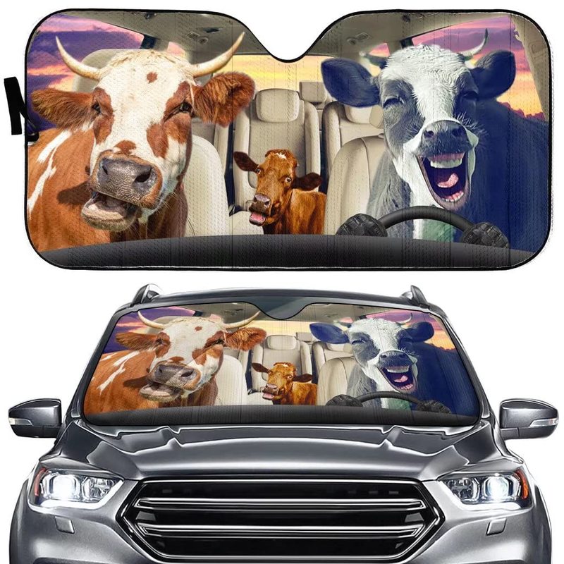 8-M 55inX30in-Highland Cow Car Sunshade, Family Cow Sunshade, Car Decor ...