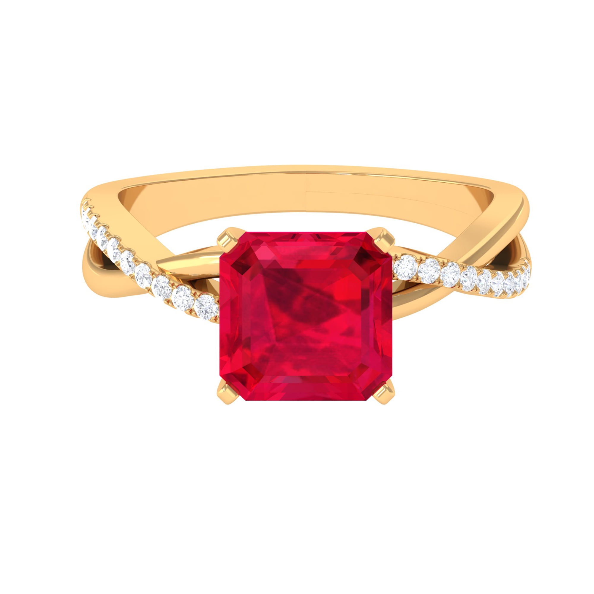 Rosec Jewels 8 MM Asscher Cut Created Ruby Solitaire Ring with Diamond Infinity Braids (5.25 CT ...