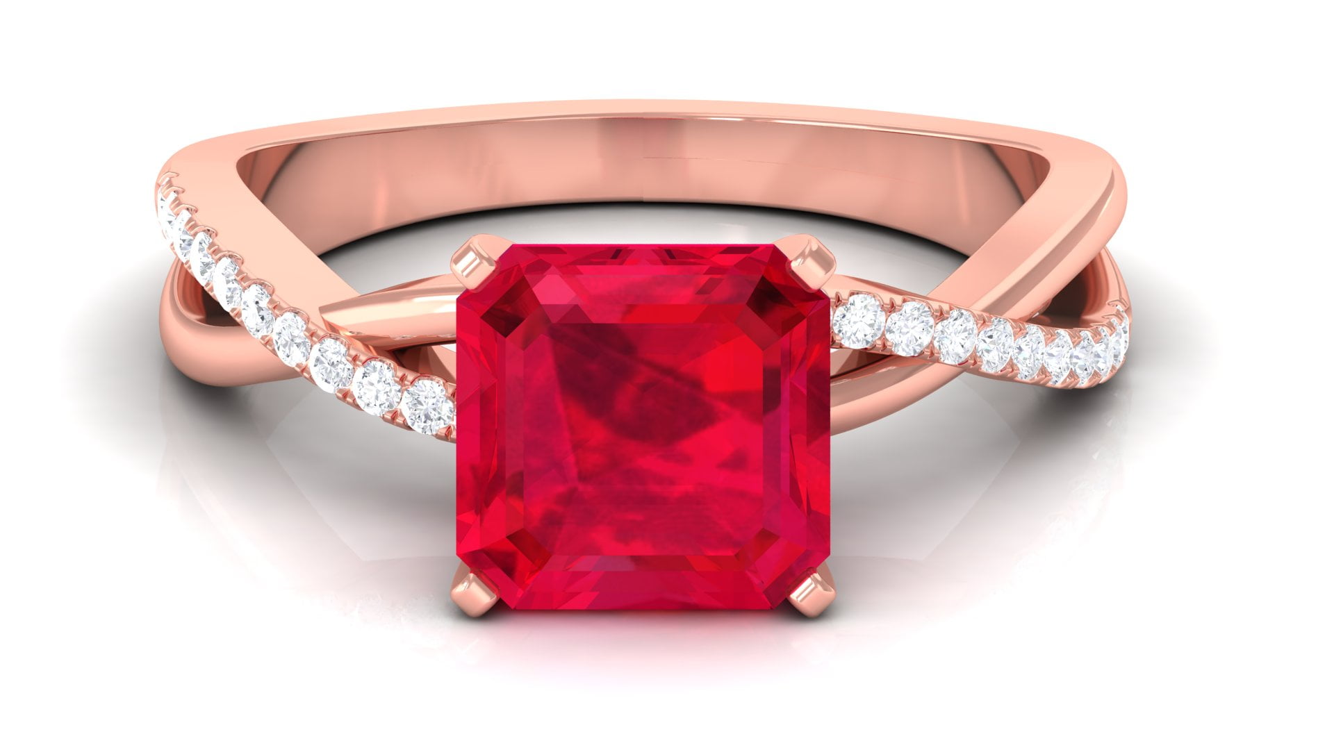 Rosec Jewels 8 MM Asscher Cut Created Ruby Solitaire Ring with Diamond ...