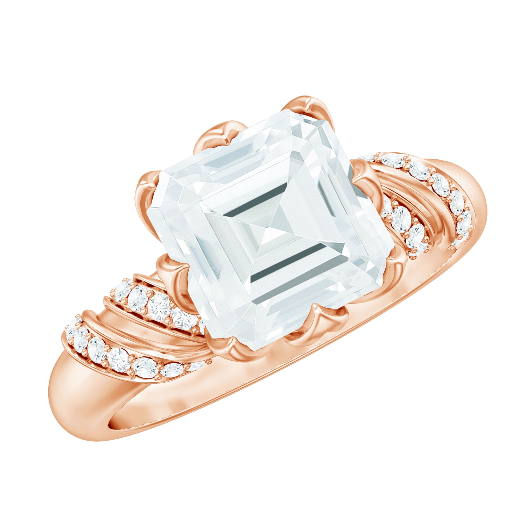 Rosec Jewels 8 MM Asscher Cut Moissanite Solitaire Engagement Ring in ...