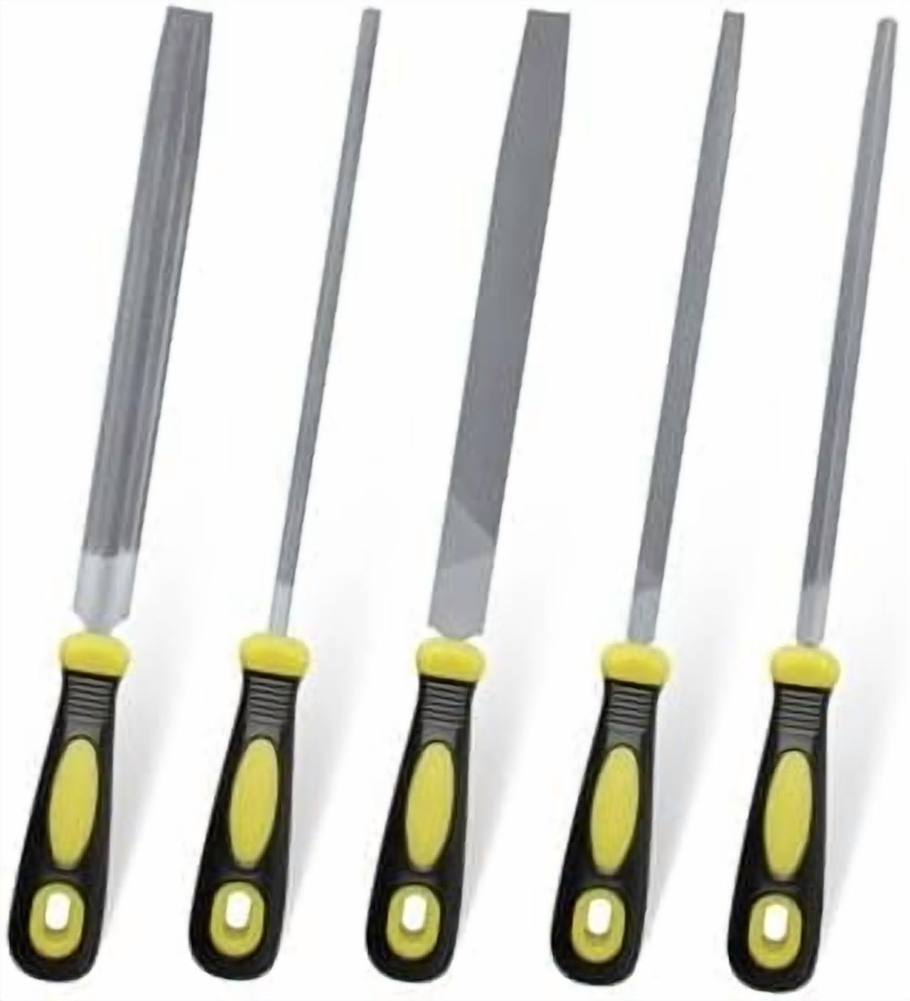 8" Machinists File Set, 5 Piece Bastard Double Cut with Ergonomic ...