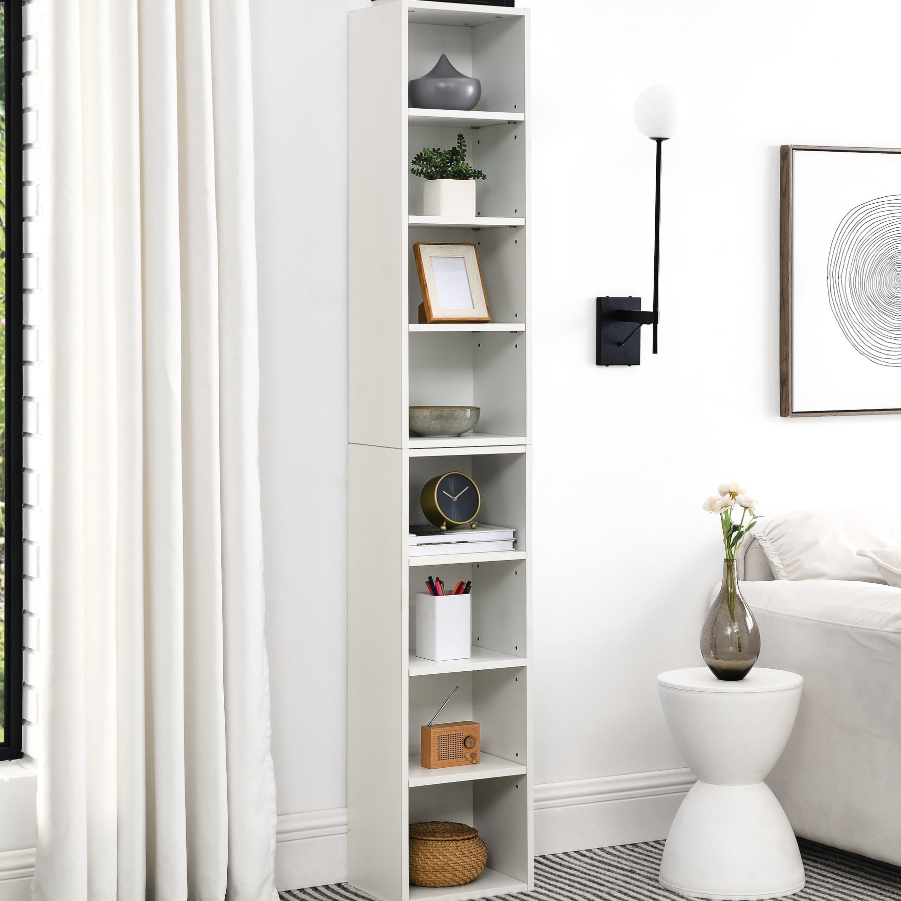 8 Media Tower Rack: Adjustable Shelves Bookcase For Home, White Tall ...