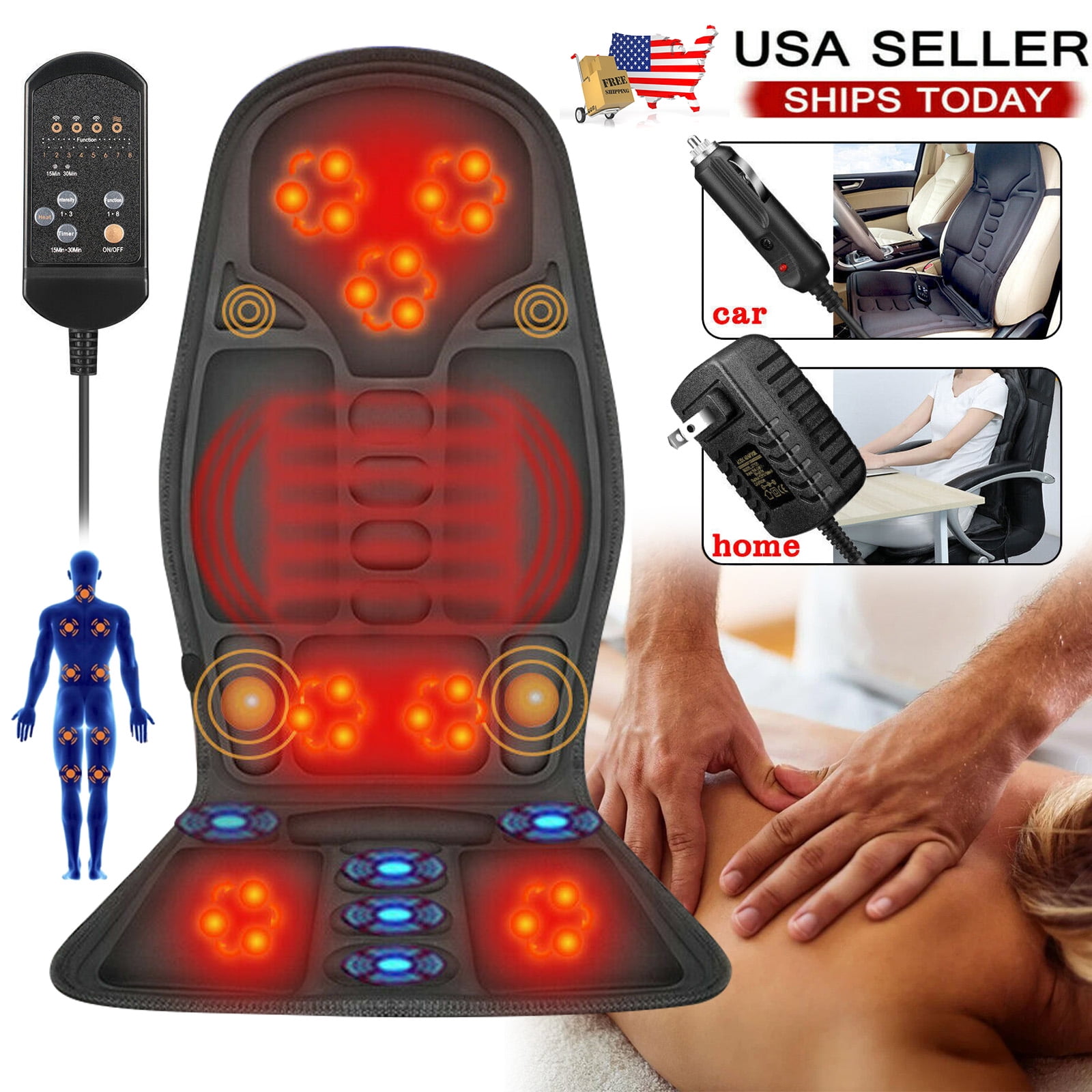 8 Modes Massage Back Seat Cushion with Heat, Full Body Massager Back ...
