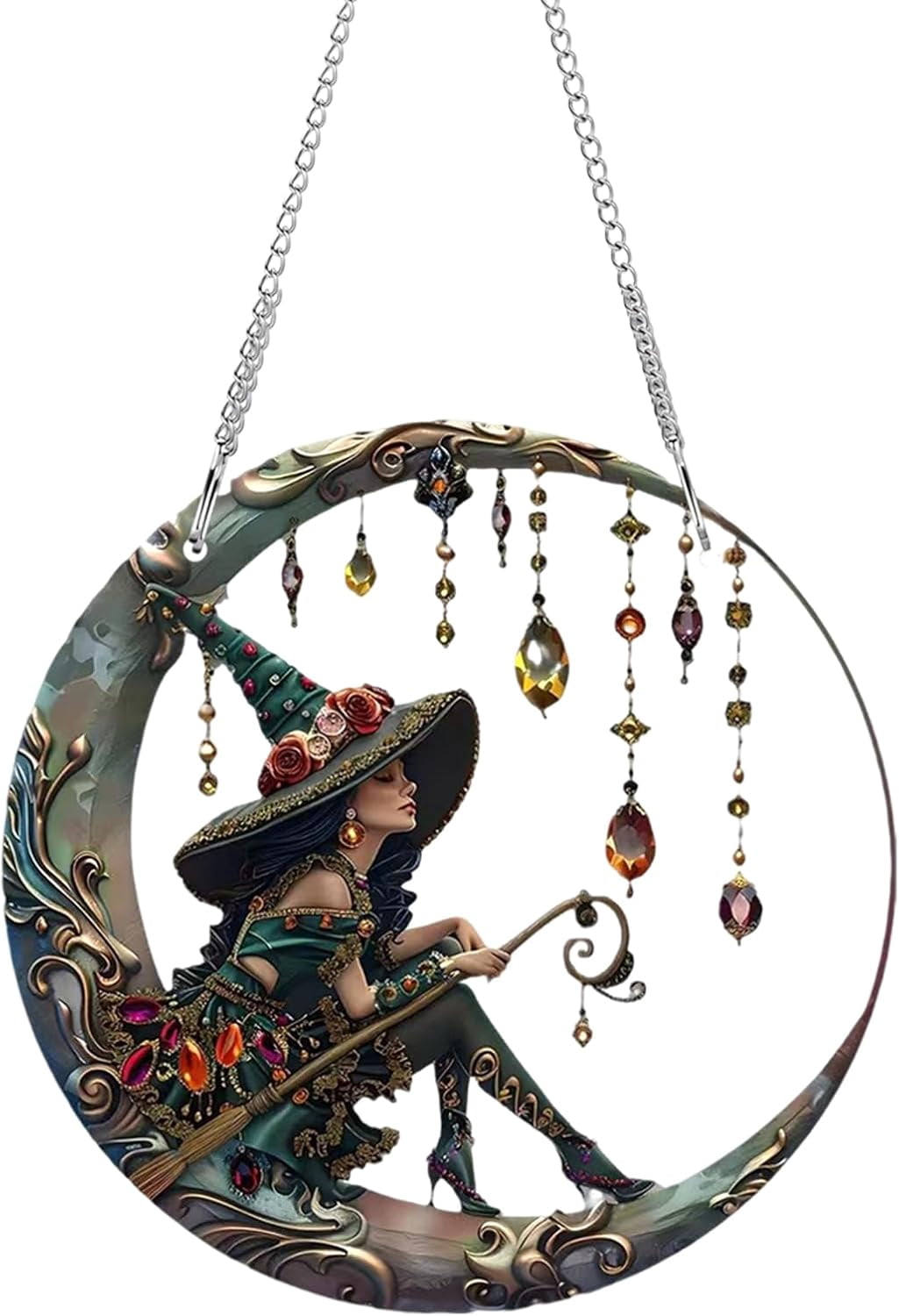 8" Mystic Moonlight Witch Acrylic Suncatcher with Hanging Chain ...