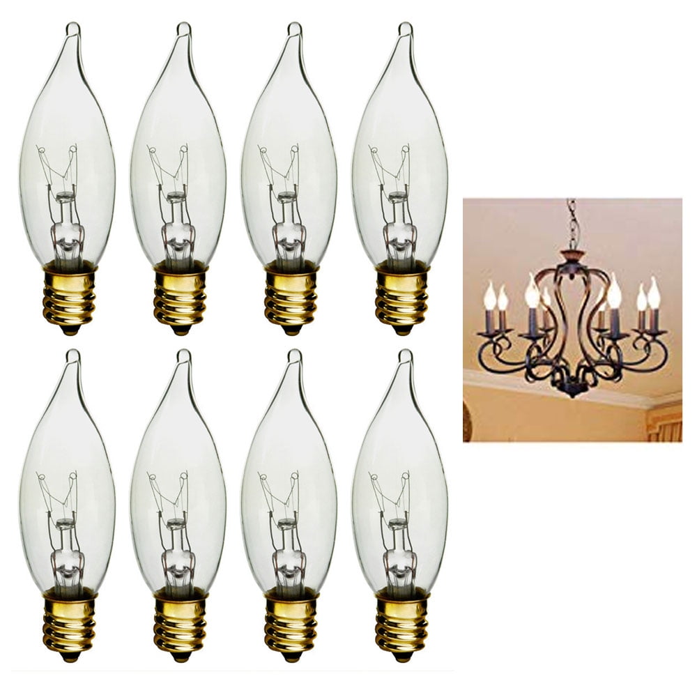 8 Night Light Bulbs Clear Candelabra Base Flame Tip 120V Decor ...