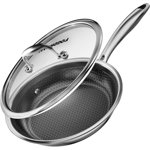 8” Non Stick Frying Pans, Stainless Steel Skillet with Lid, Tri-Ply ...