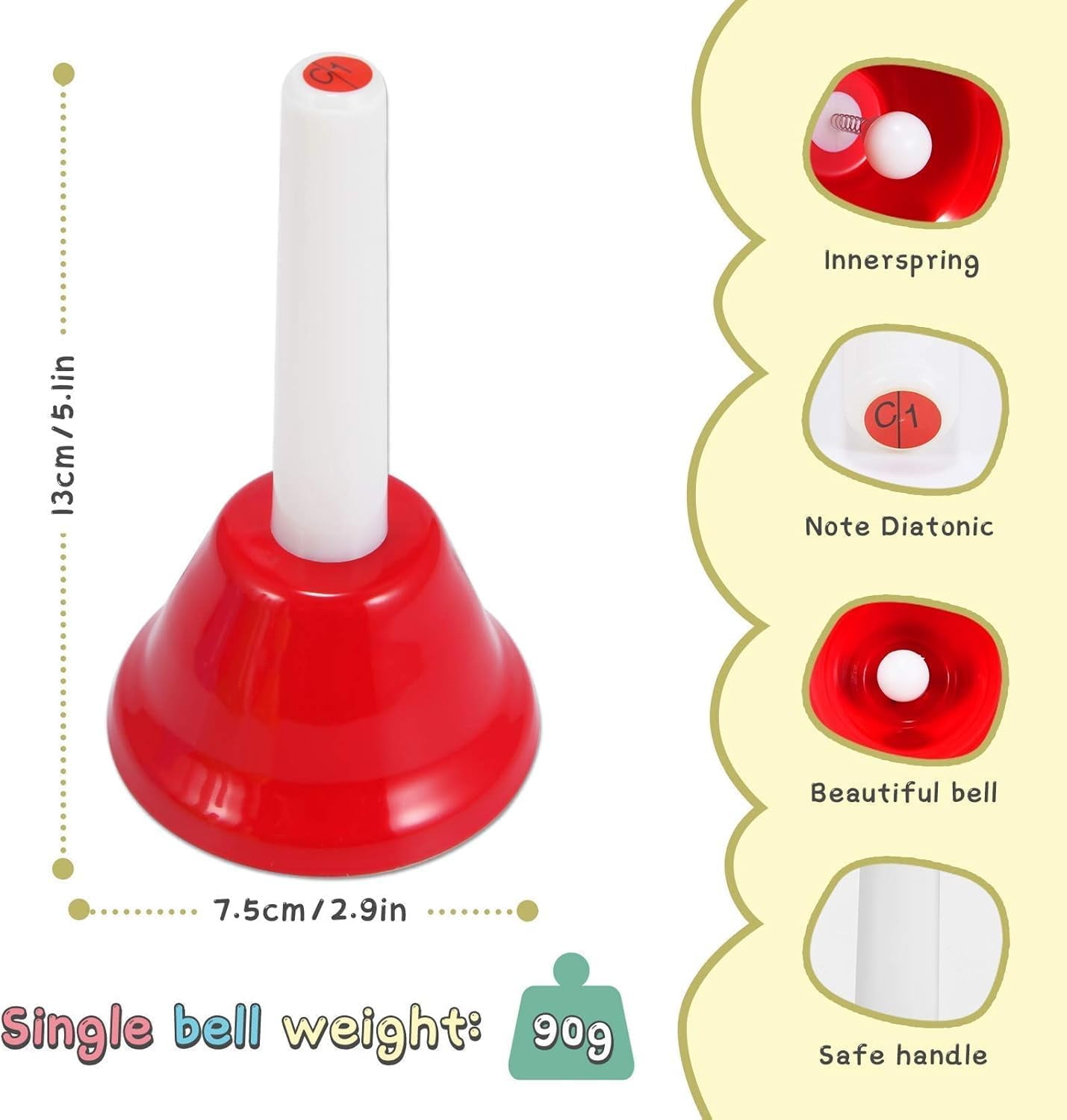 8 Note Musical Hand Bells Set with 17 Songbook for Kids Toddlers ...