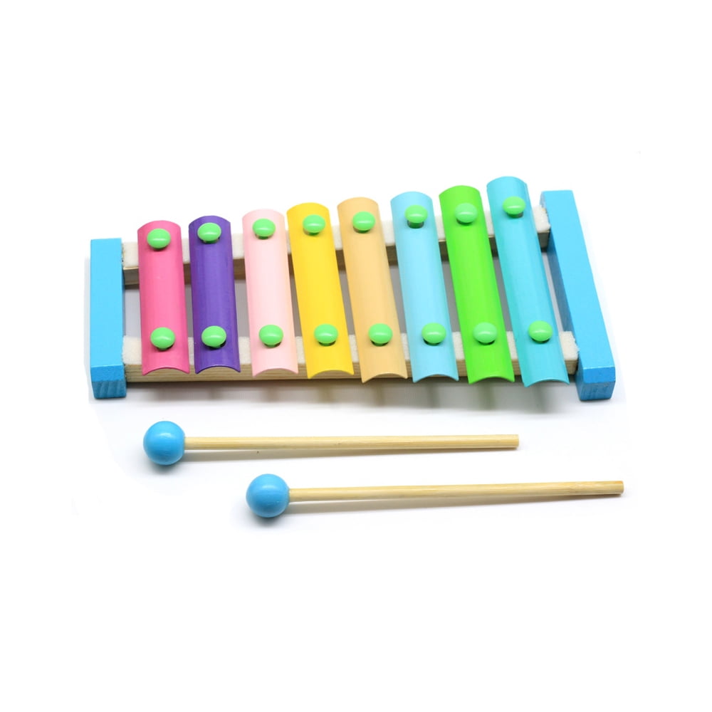 8 Notes Wooden Xylophone with 2 Wooden Mallets Colorful Keys Small ...