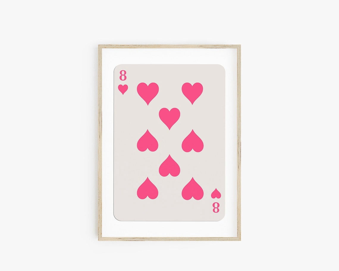 8 Of Hearts Hot Pink Playing Card Retro Preppy Porch Display Unframed ...