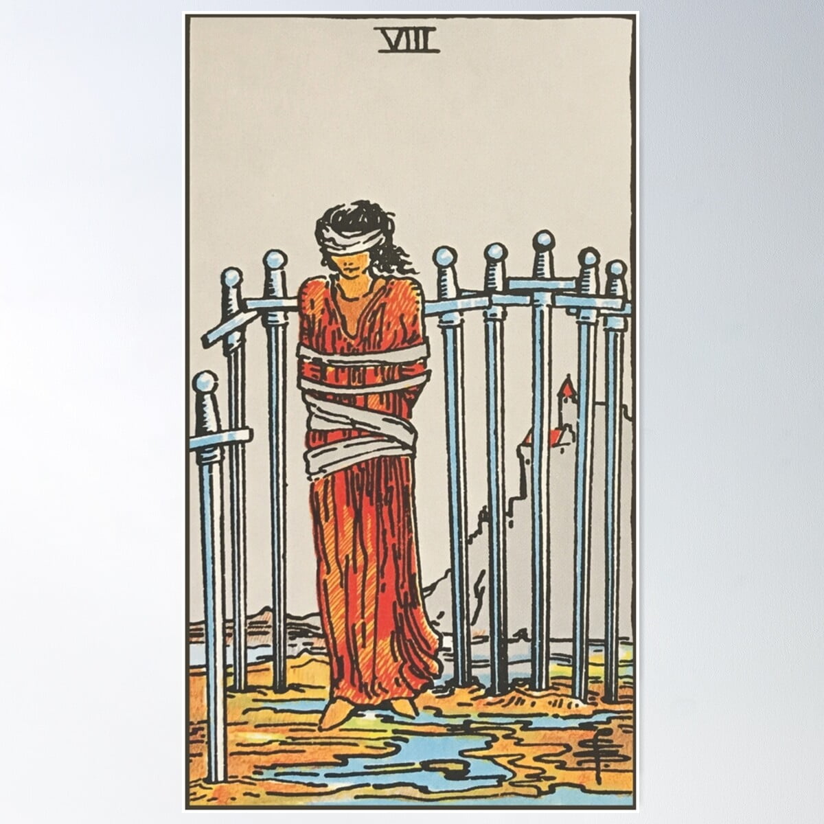 8 Of Swords - Rider Waite Smith Tarot Poster Wall Art, Modern Wall ...