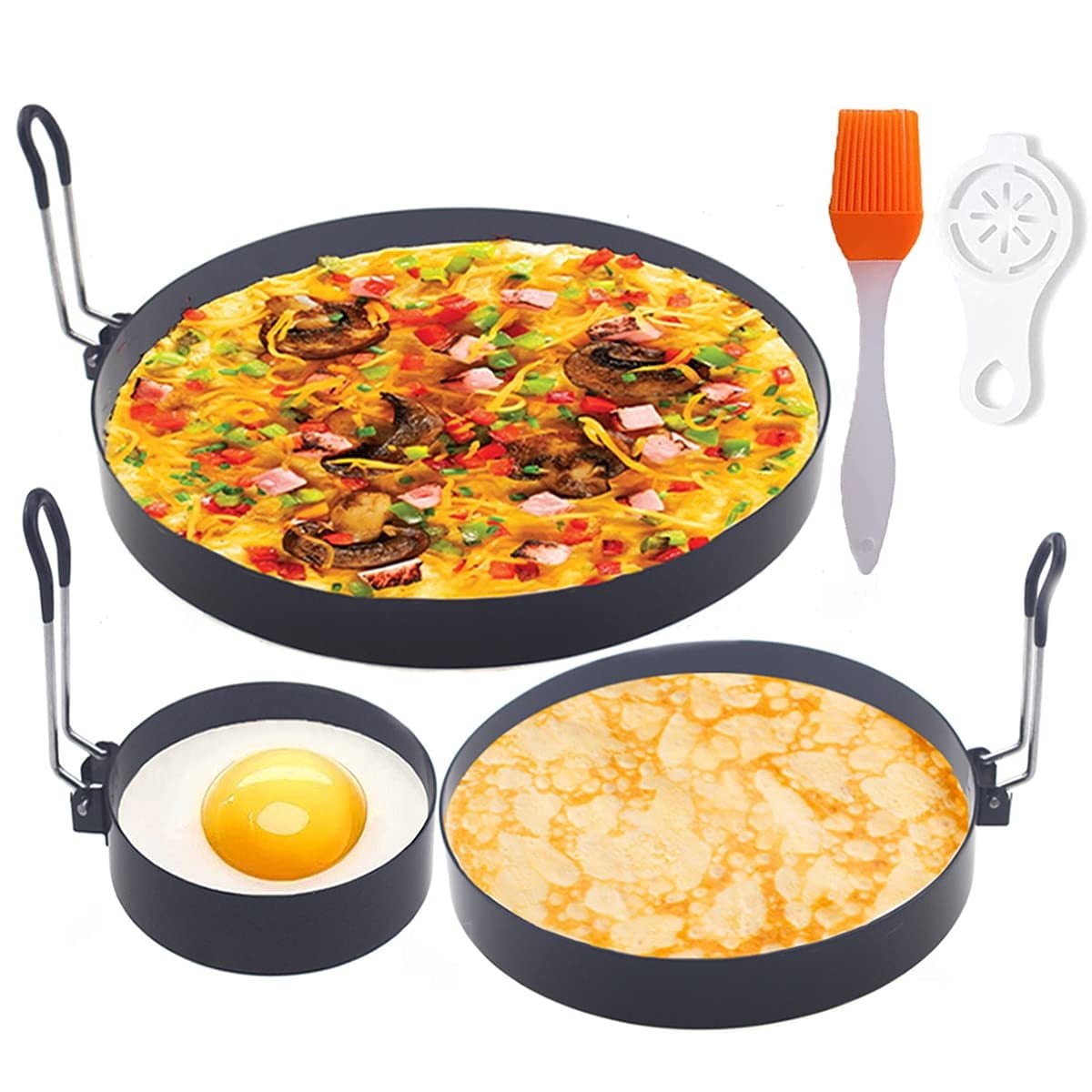 8" Omelette Ring,6" Pancake Ring,4" Griddle Egg Ring,Non-stick ...