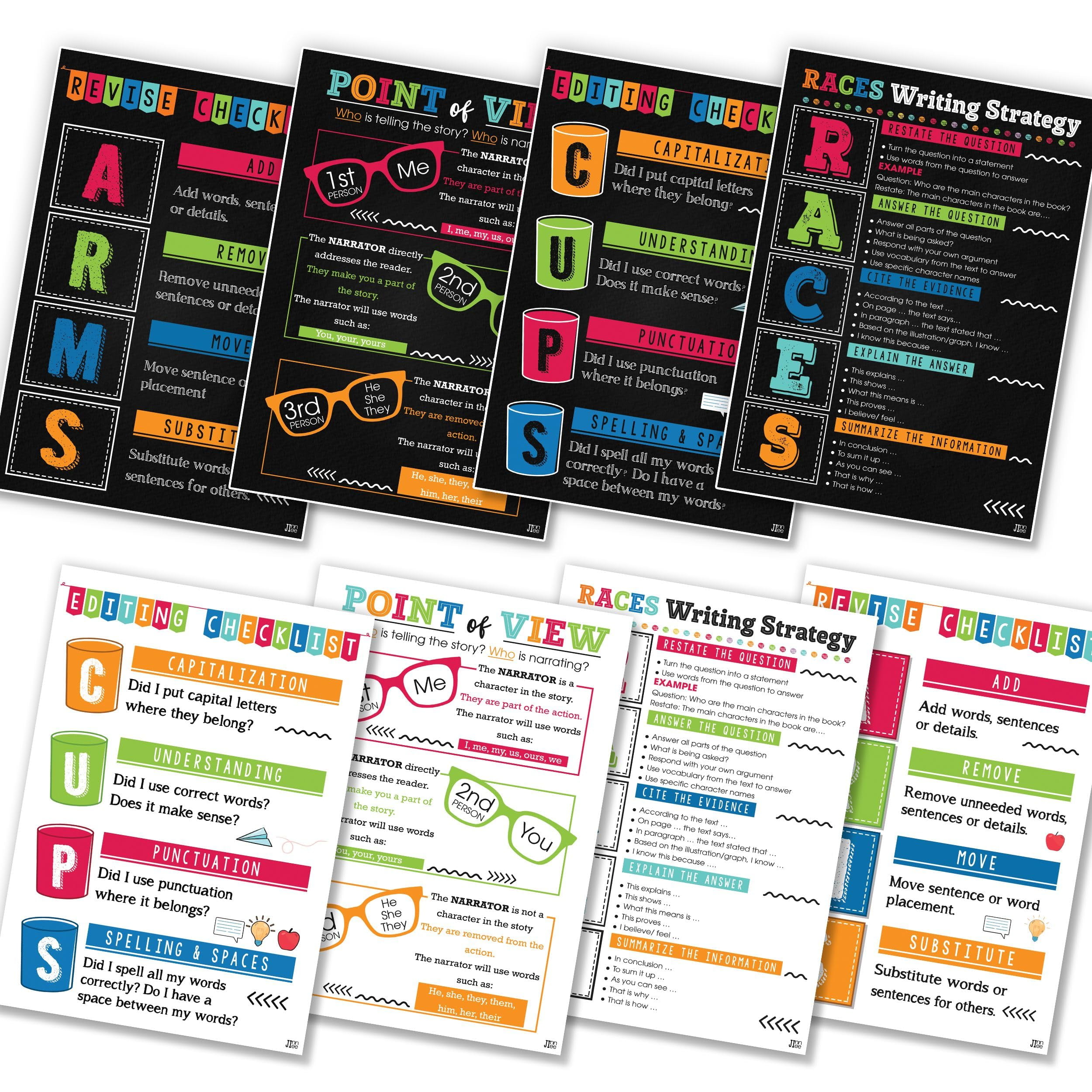 8 Option Colorful Writing Strategy Posters, 4 Pieces Writing English ...