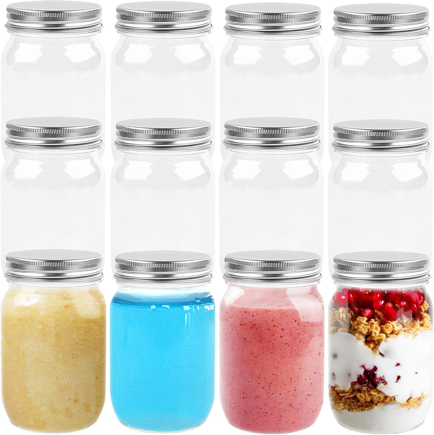8 Ounce Clear Plastic Mason Jars Containers With Screw On Lids ...