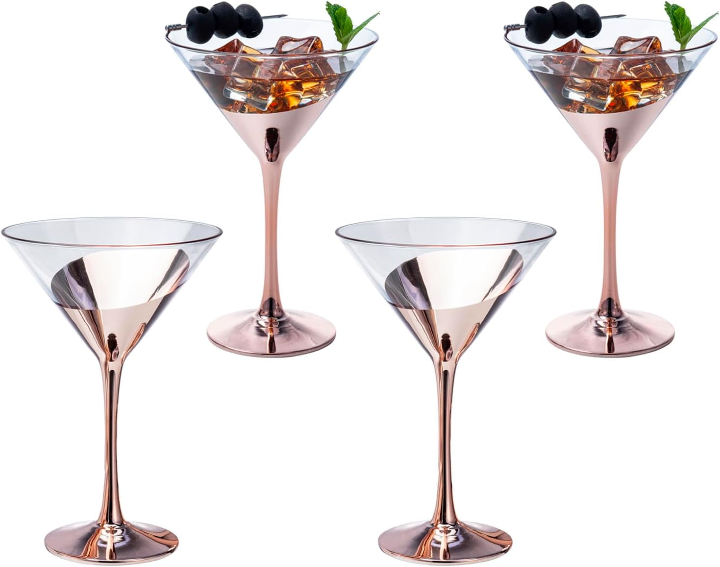 8-Ounce Modern Metallic Gold Tone Martini Glasses, Elegant Golden ...