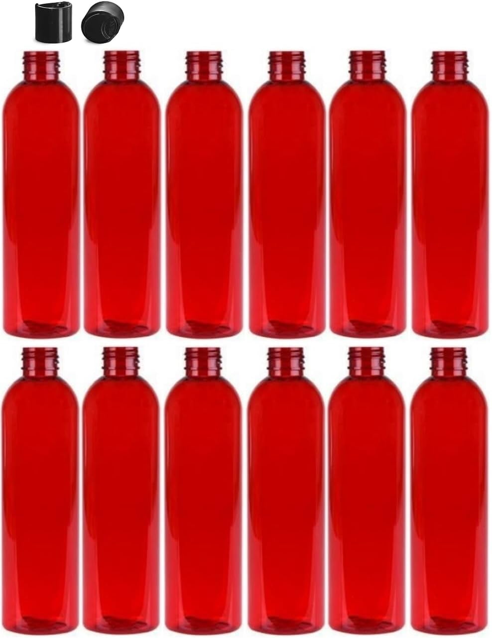 8 Ounce Round Bottles, PET Plastic Empty Fillable BPA-Free, with Black ...