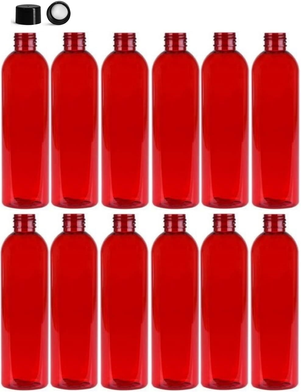 8 Ounce Round Bottles, PET Plastic Empty Refillable BPA-, with Black ...