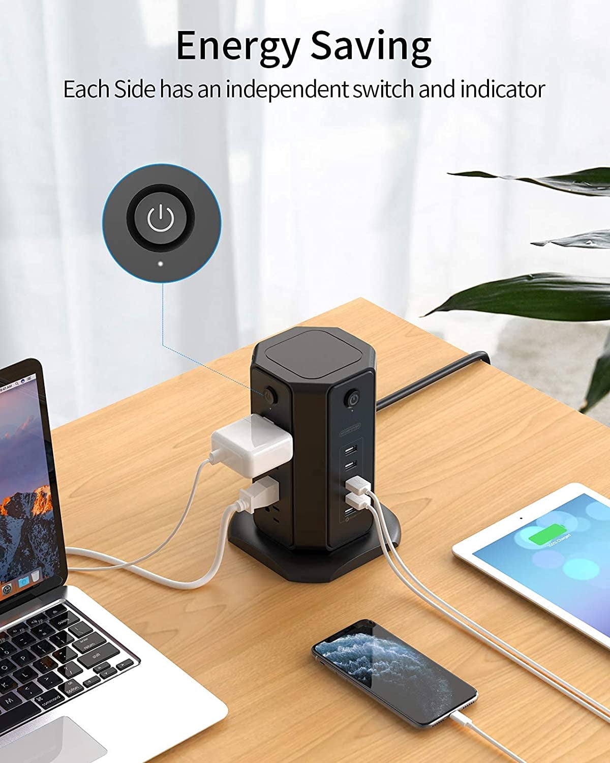 8 Outlet 5 USB Power Strip Tower and 6 Outlet Surge Protector with USB ...