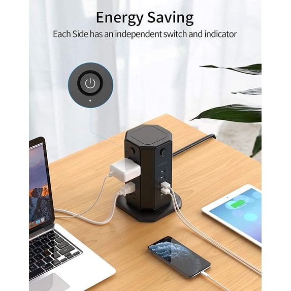 8 Outlet 5 USB Power Strip Tower and 6 Outlet Surge Protector with USB ...