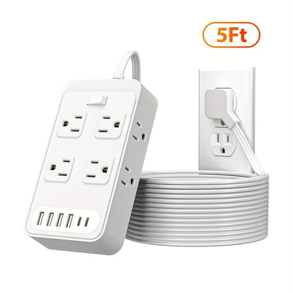 8-Outlet Extender Power Strip w/ Surge Protector, 3in Cord, 8 AC ...