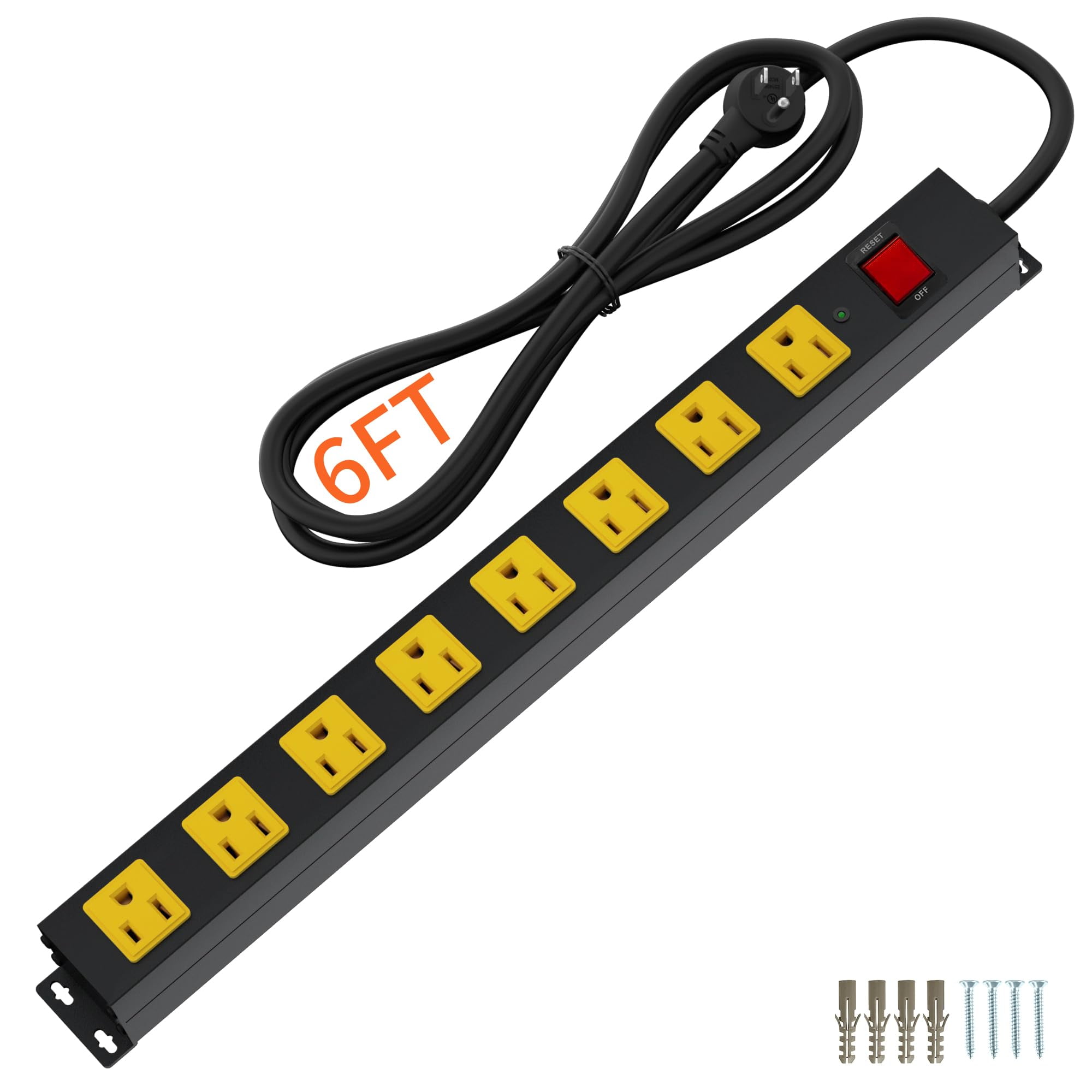 8 Outlet Metal Heavy Duty Long Power Strip, 2100J Surge Protector with ...