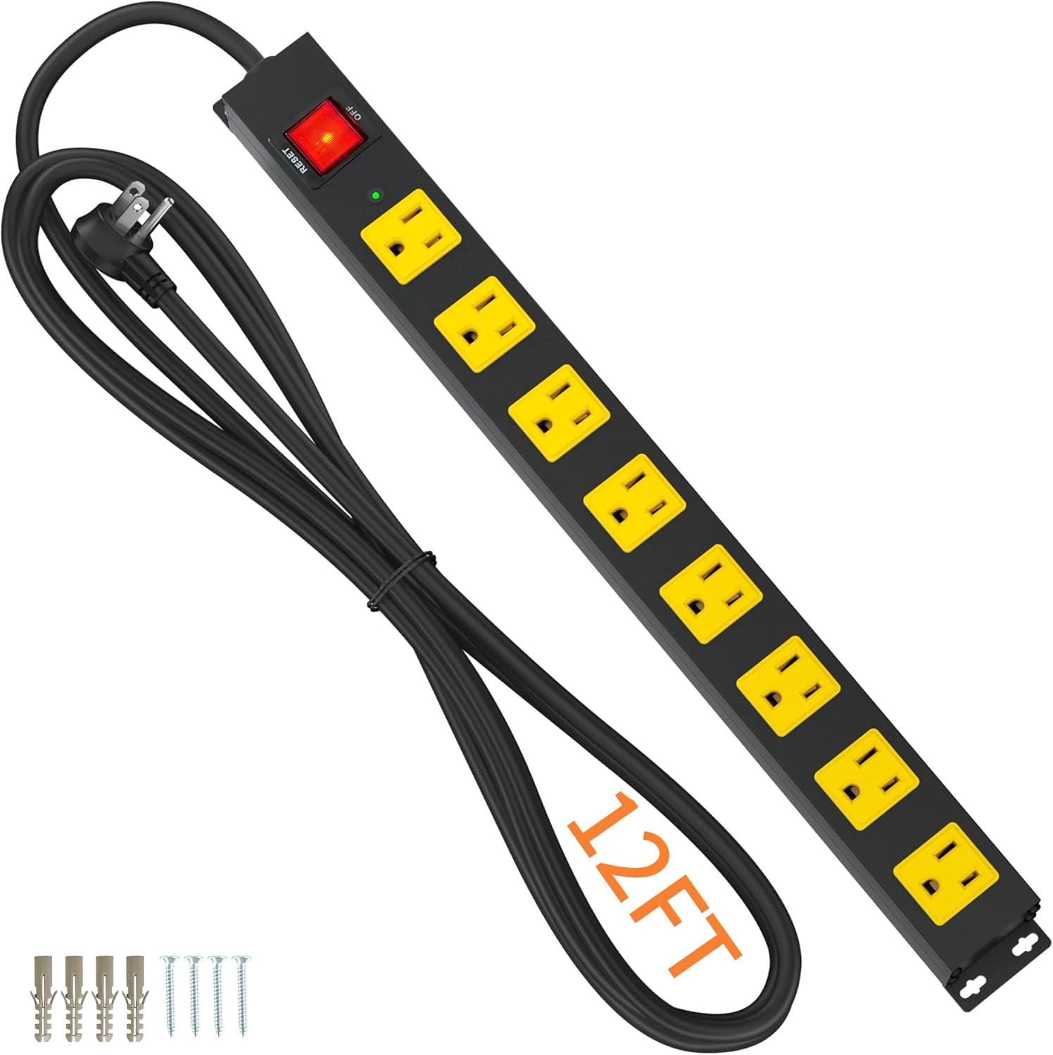 8 Outlet Power Strip 2100J Surge Protector, 12FT Heavy Duty Extension ...