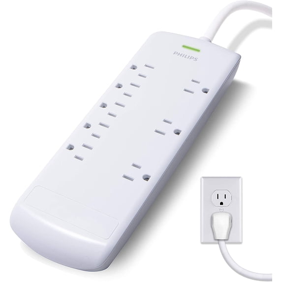 8 Outlet Power Strip Sur Protector, 8ft Extra-Long Cord, Flat Plug ...