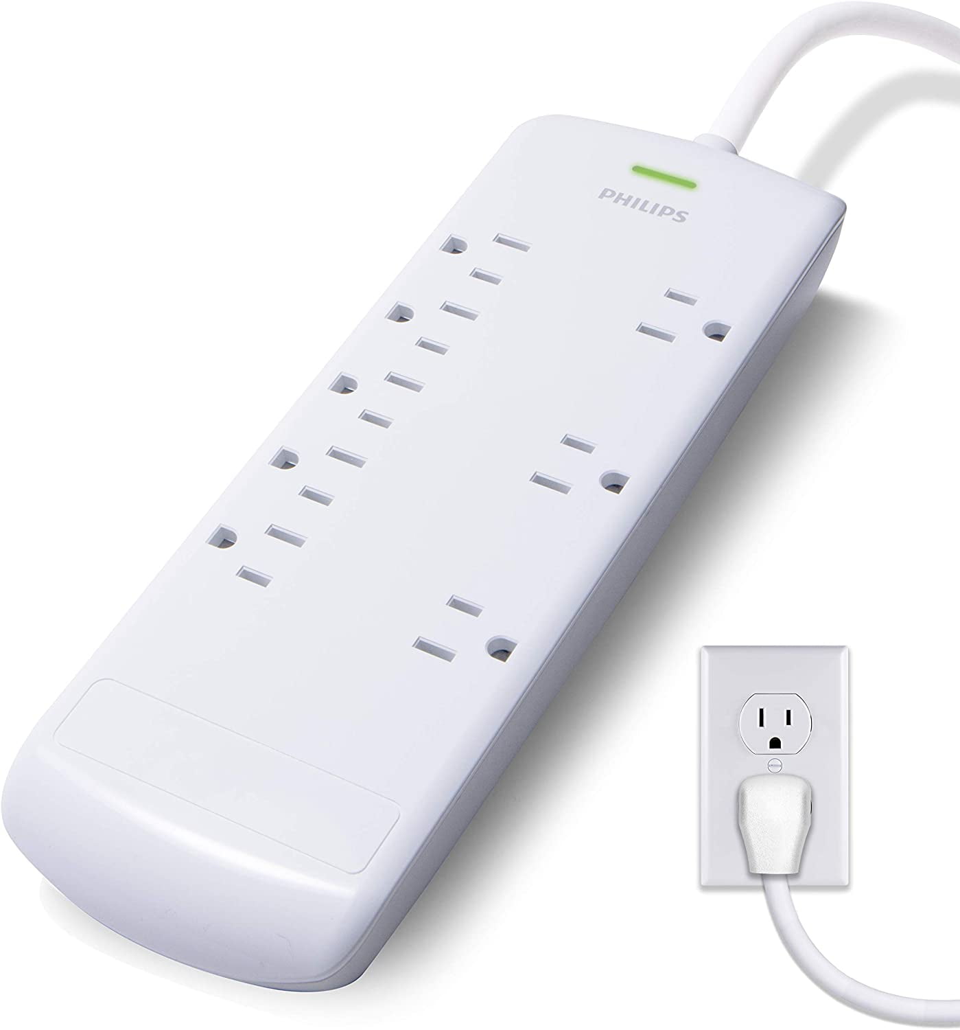 8 Outlet Power Strip Sur Protector, 8ft Extra-Long Power Cord, Flat ...