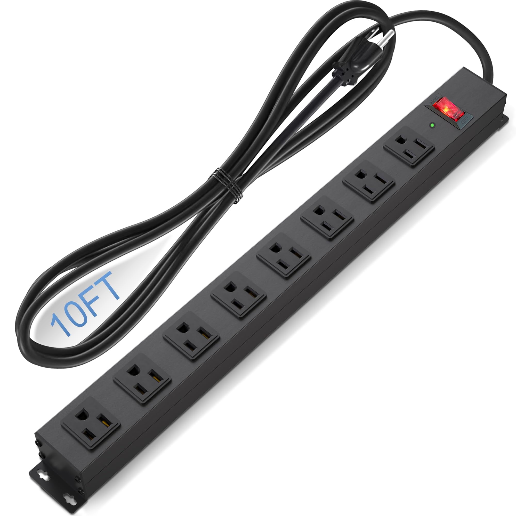 8 Outlet Power Strip Surge Protector, 10 Feet Long Cord Metal Power ...