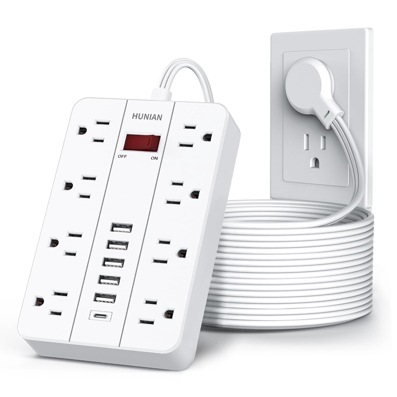 8-Outlet Surge Power Strip with 6 USB(1 USB-C), 5FT Flat Plug Cord ...