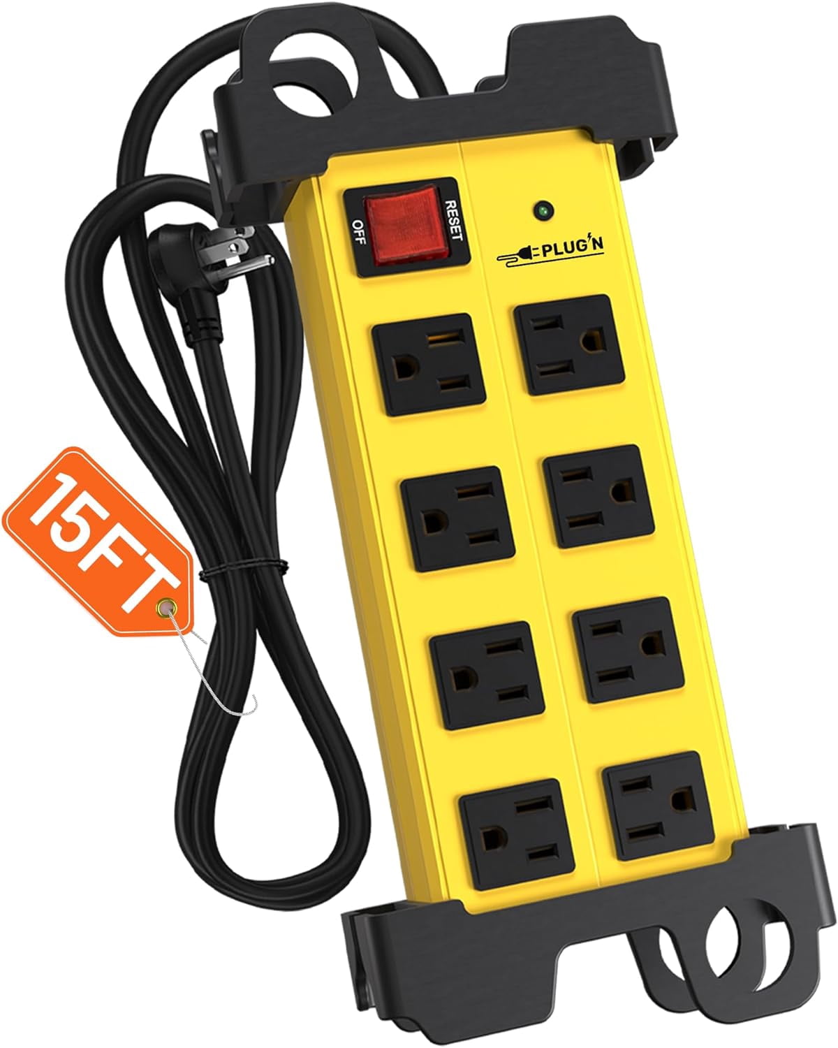 8 Outlet Surge Protector Power Strip with 15ft Cord,Flat Plug,15A ...