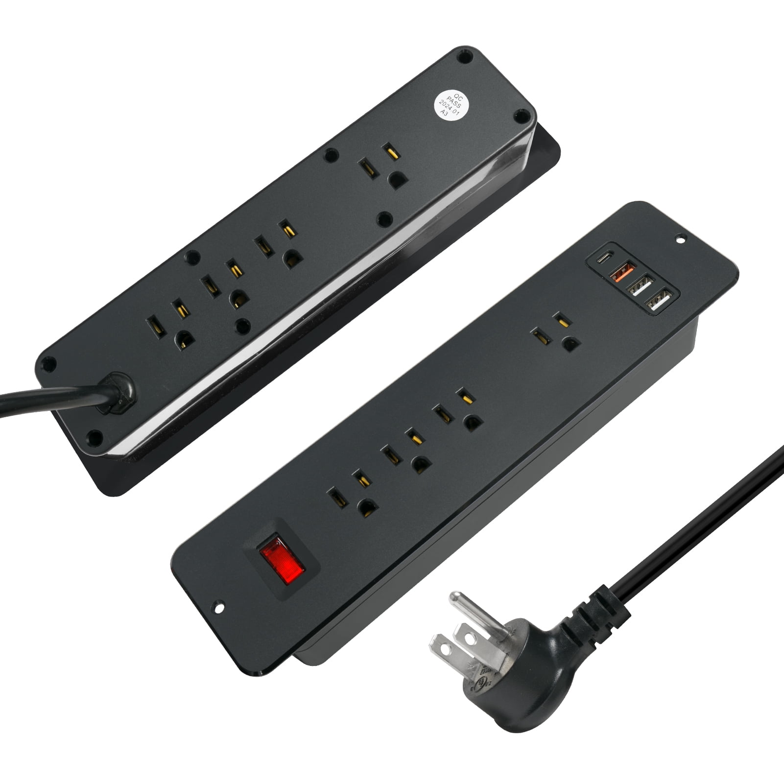 8 Outlets Double Side Recessed Power Strip with USB C PD 20W, Flush ...