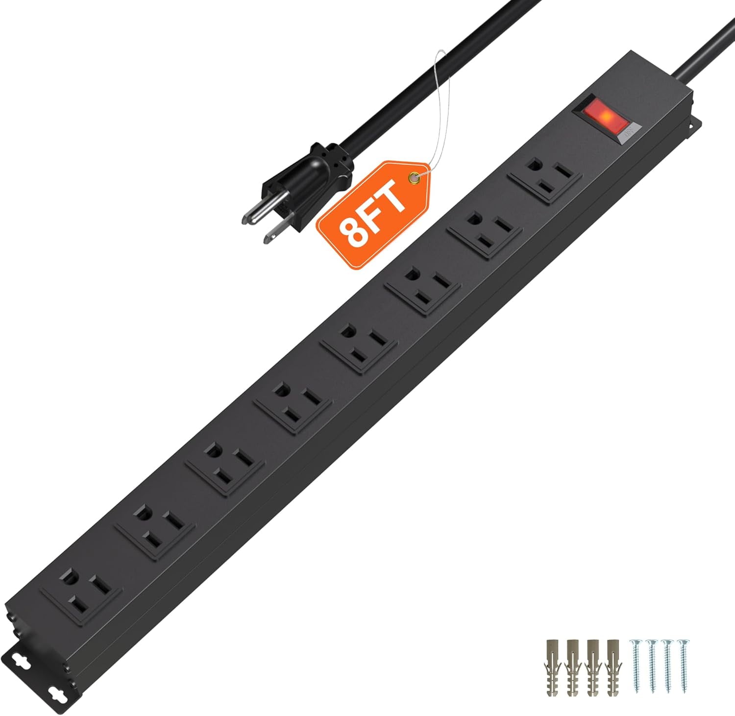 8 Outlets Heavy Duty Power Strip with 8 Ft UL 14AWG Power Cord Straight ...
