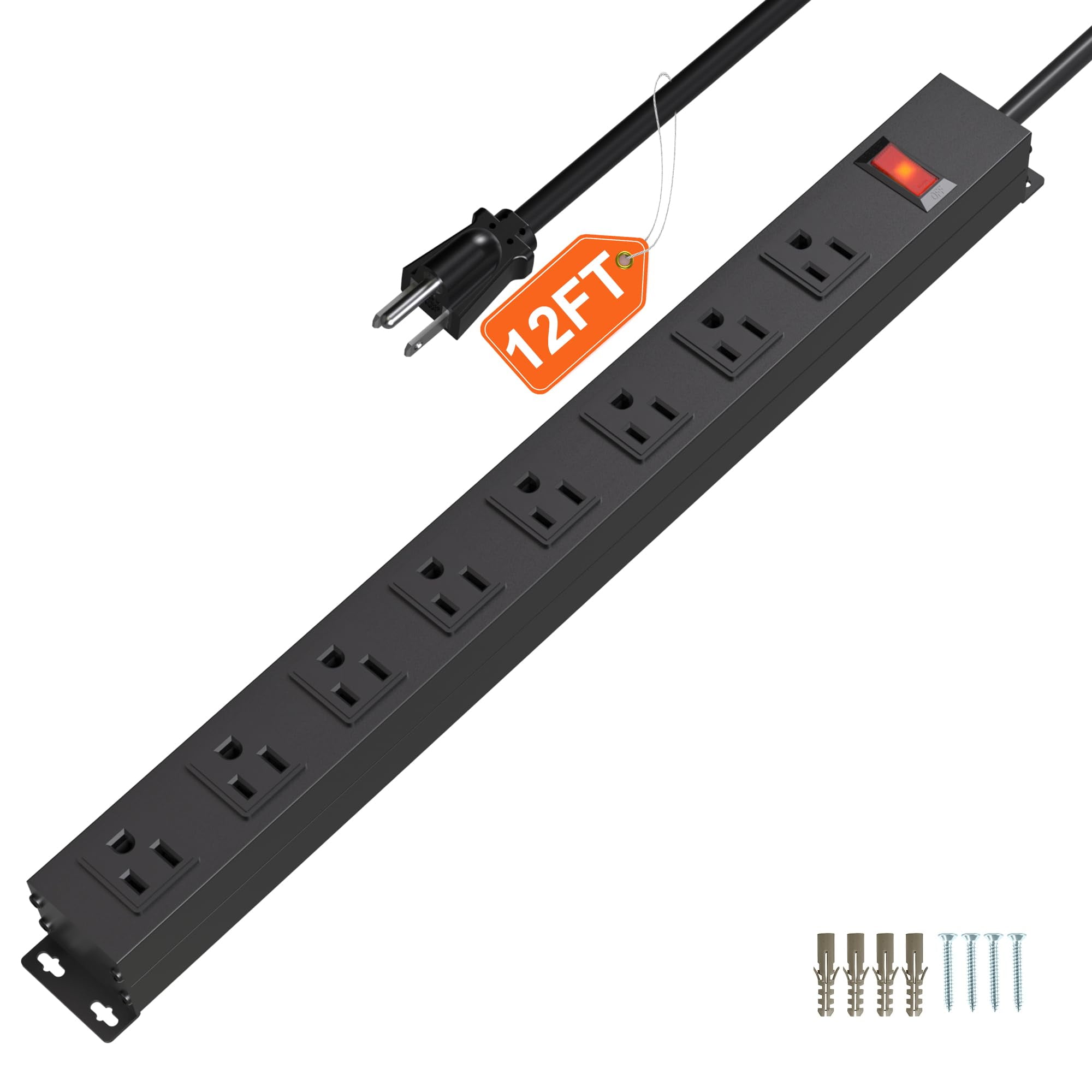 8 Outlets Metal Heavy Duty Power Strip with 12 Ft 14AWG Power Cord,Wide ...