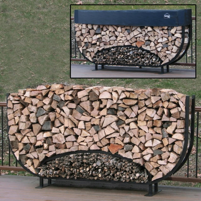 8' Oval Firewood Log Rack with Kindling Kit and 1' Cover - Walmart.com