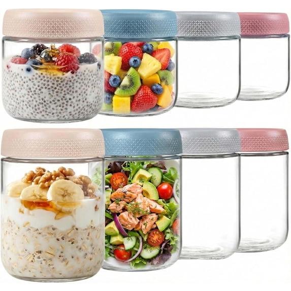 8 Overnight Oats Containers with , Pudding Jars, Stackable Mason Jars ...